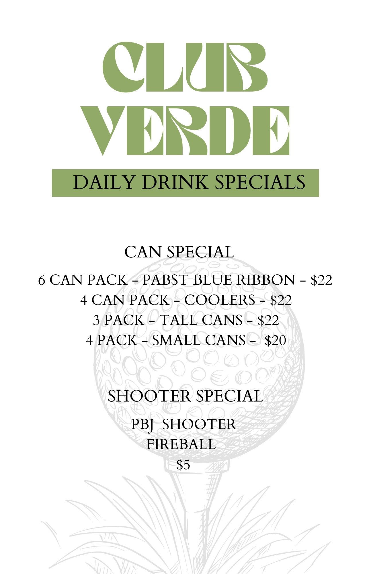 Club Verde - Menu and Daily Specials - Granite Pointe Golf Club